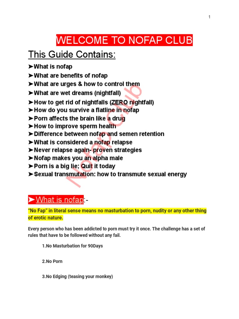 Welcome To Nofap Club: This Guide Contains | PDF | Weight Loss | Semen