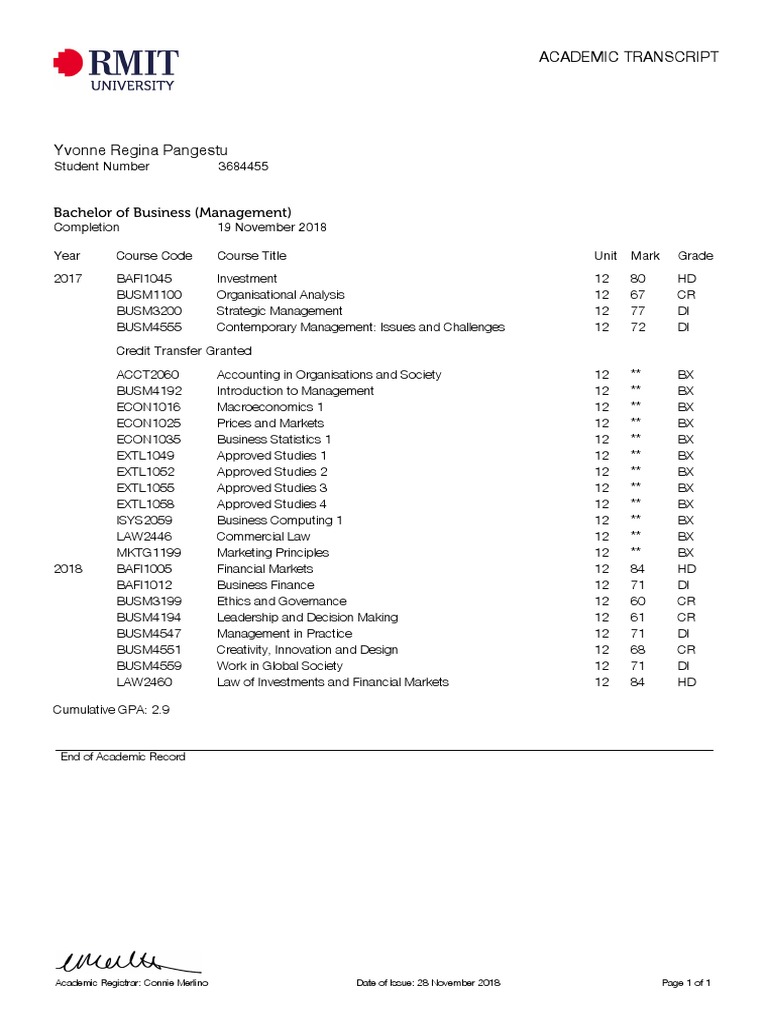RMIT Transcript | PDF | Economies | Business