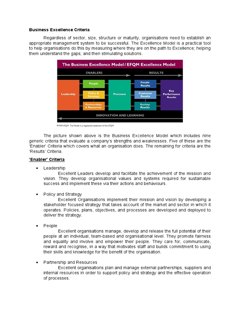Chapter 3 Business Excellence Criteria | PDF | Leadership | Sustainability