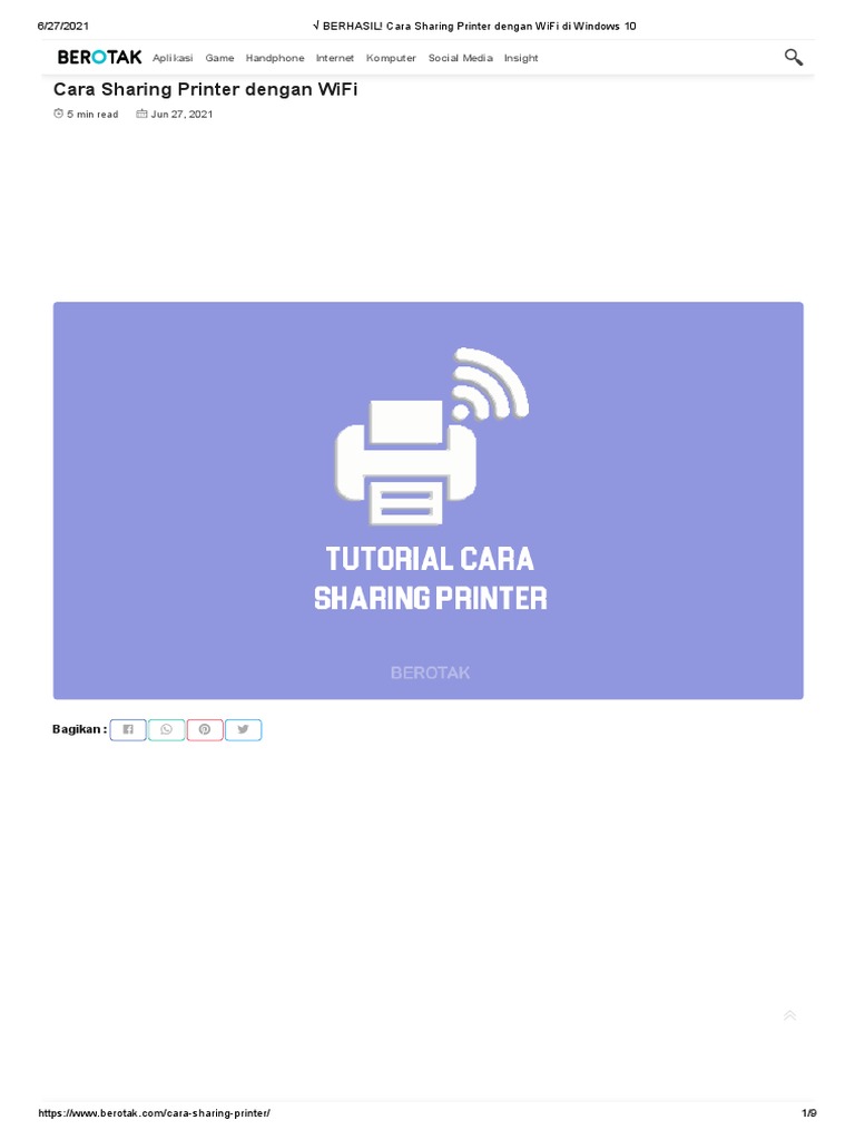 Tutorial Panduan Cara Sharing Printer Dengan WiFi Di Windows 10 | PDF