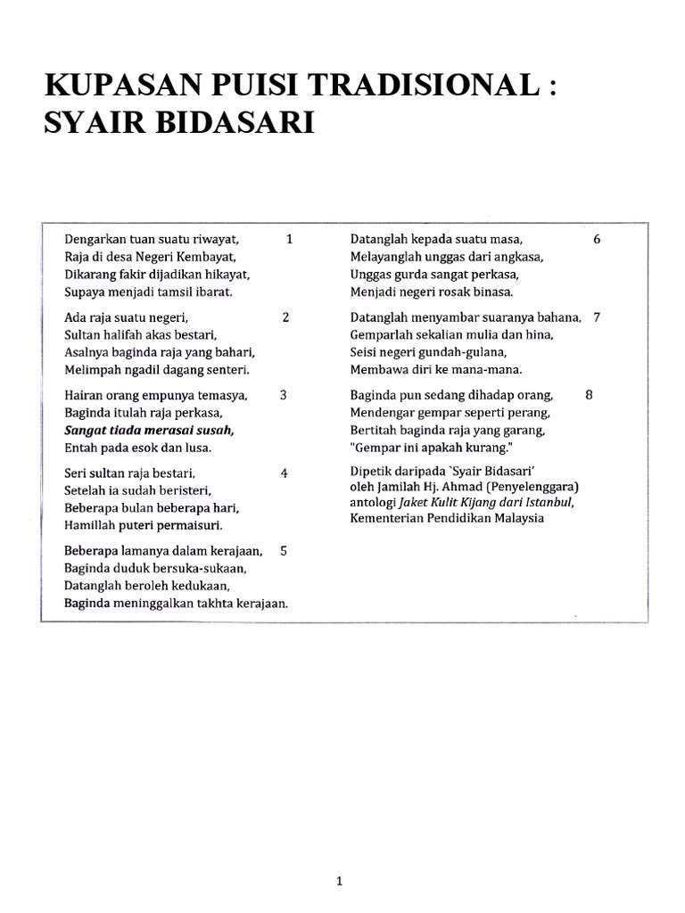 Analisis Syair Bidasari Tingkatan 4 | PDF