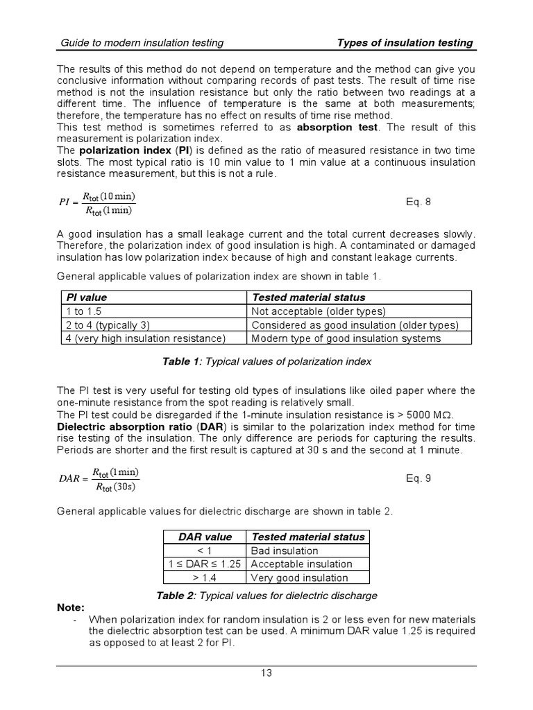 Modern insulation testing guide: PI, DAR & resistance methods | PDF ...