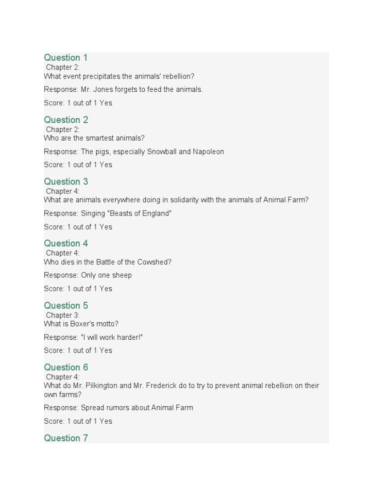 Animal Farm Chapter Comprehension Quiz: Assessing Understanding of Key ...