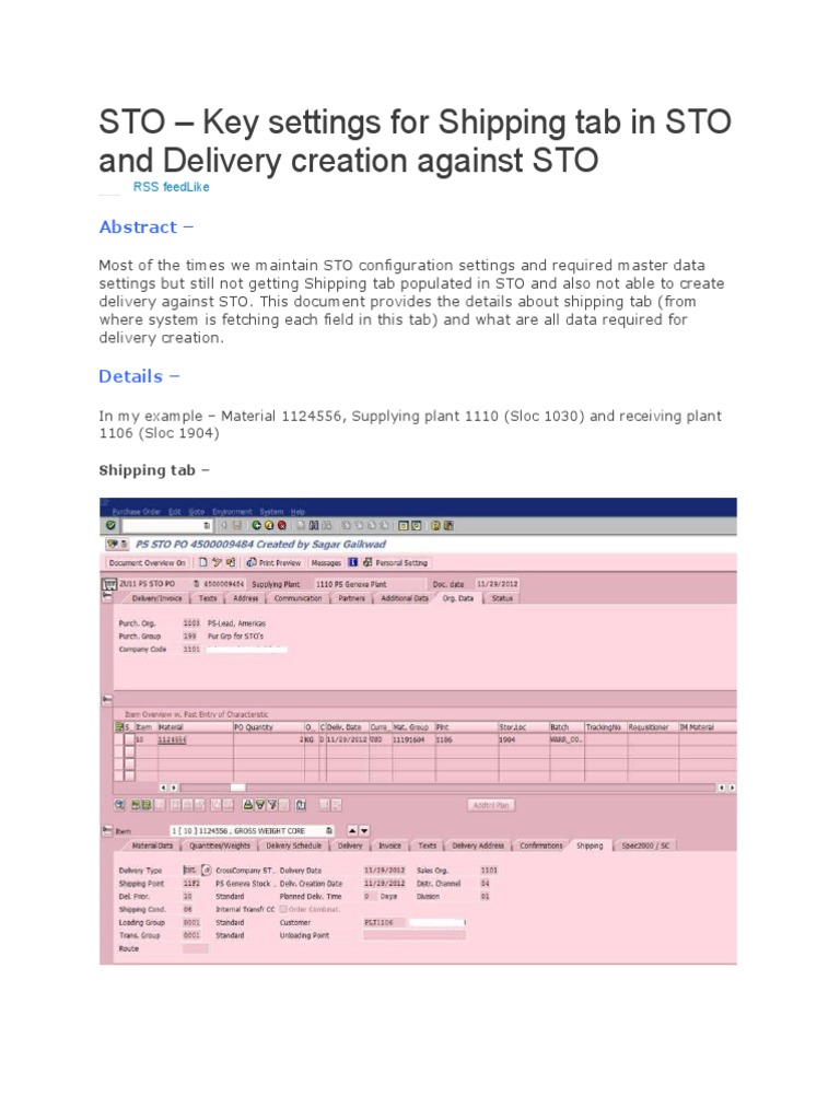 STO Key Settings | PDF | Delivery (Commerce) | Enterprise Resource Planning