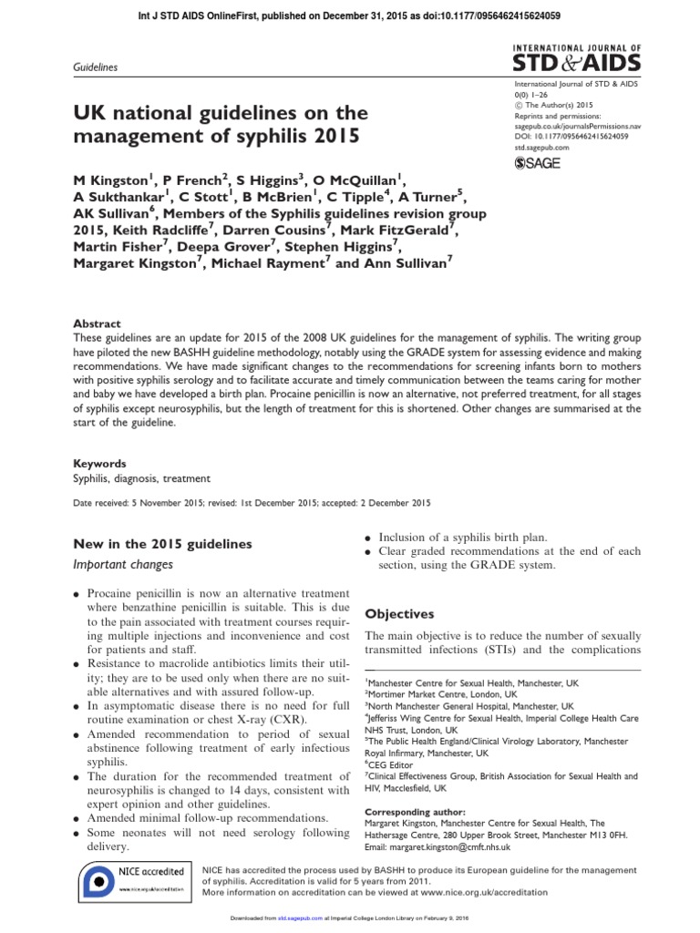 Uk Syphilis Guidelines 2015 | PDF | Serology | Infection