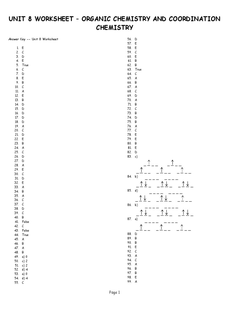 Unit 8 Worksheet - Organic Chemistry and Coordination Chemistry | PDF ...