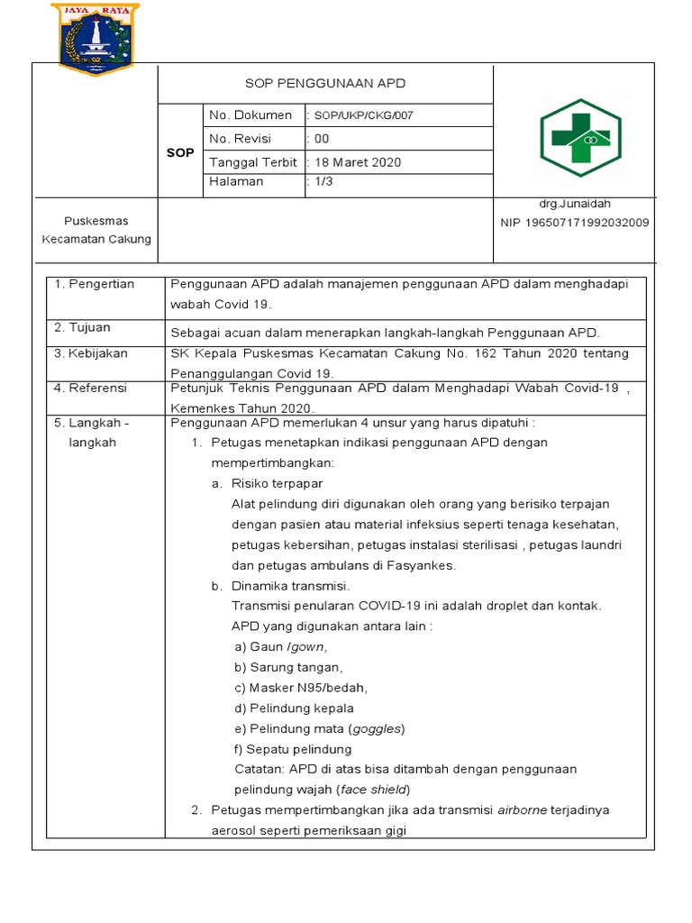 SOP Penggunaan APD | PDF