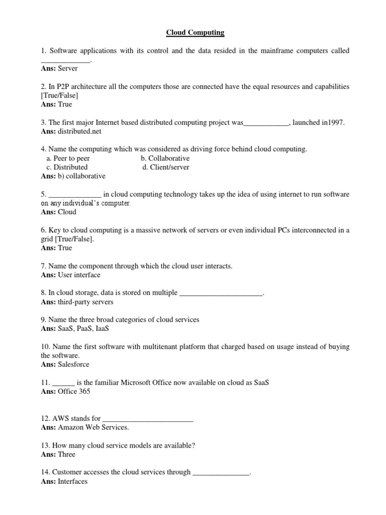 Cloud Computing MCQs | PDF | Cloud Computing | Customer Relationship Management