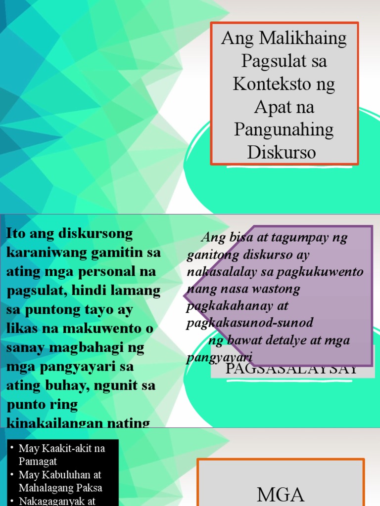 Ang Malikhaing Pagsulat Sa Konteksto NG Apat Na Pangunahing Diskurso | PDF
