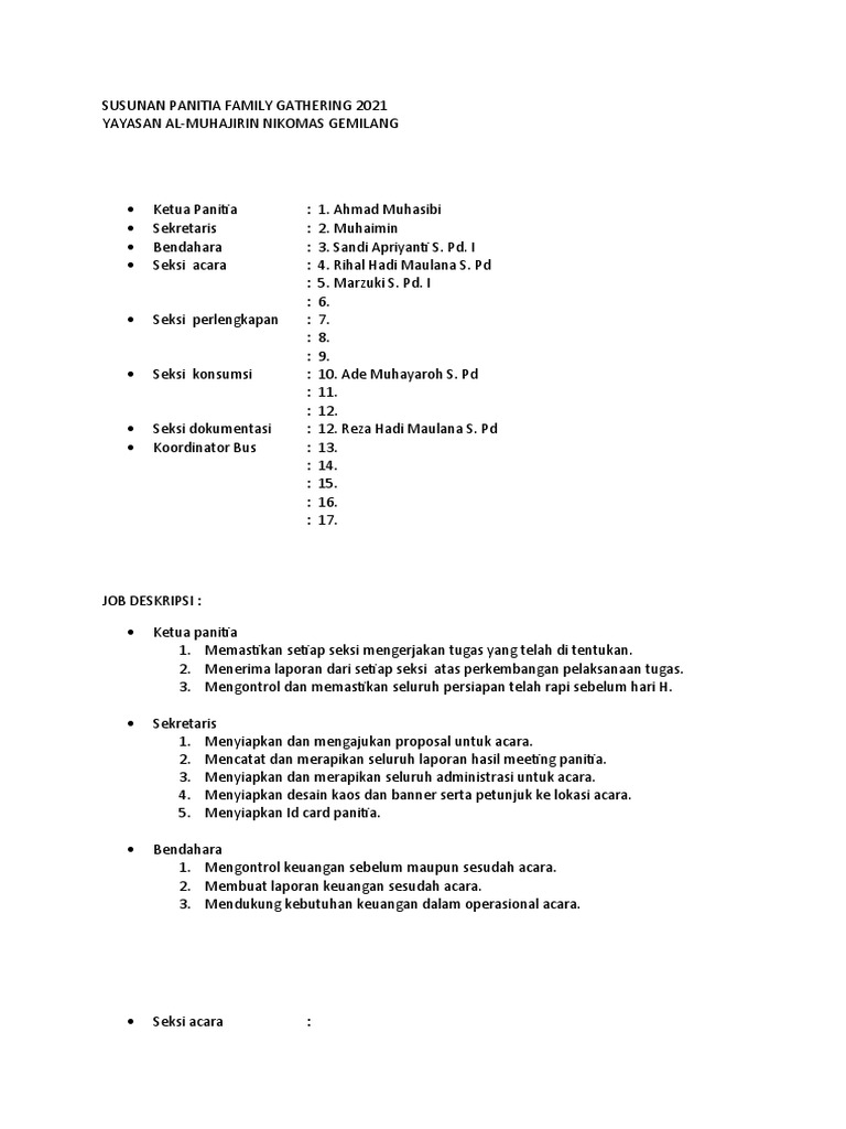 Susunan Panitia | PDF | Karier & Perkembangan | Kajian Bahasa Asing