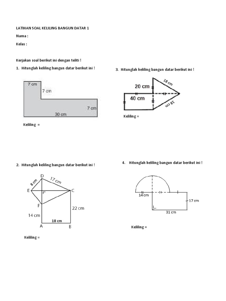 Latihan Soal Keliling Bangun Datar Gabungan | PDF | Griya & Taman