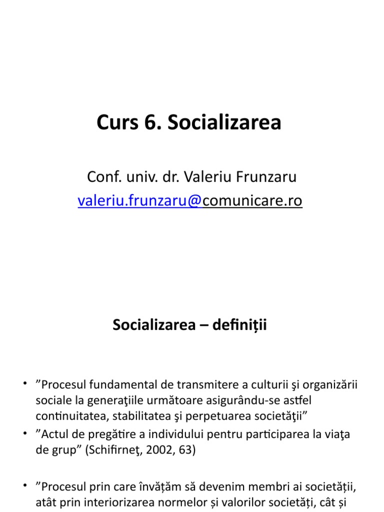 Curs 6. Socializarea | PDF