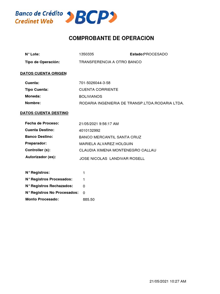 Comprobante de Operación | PDF