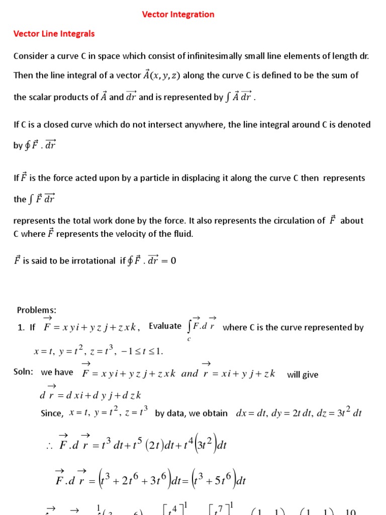 Vector Integration Vector Line Integrals | PDF | Integral | Mathematical Objects