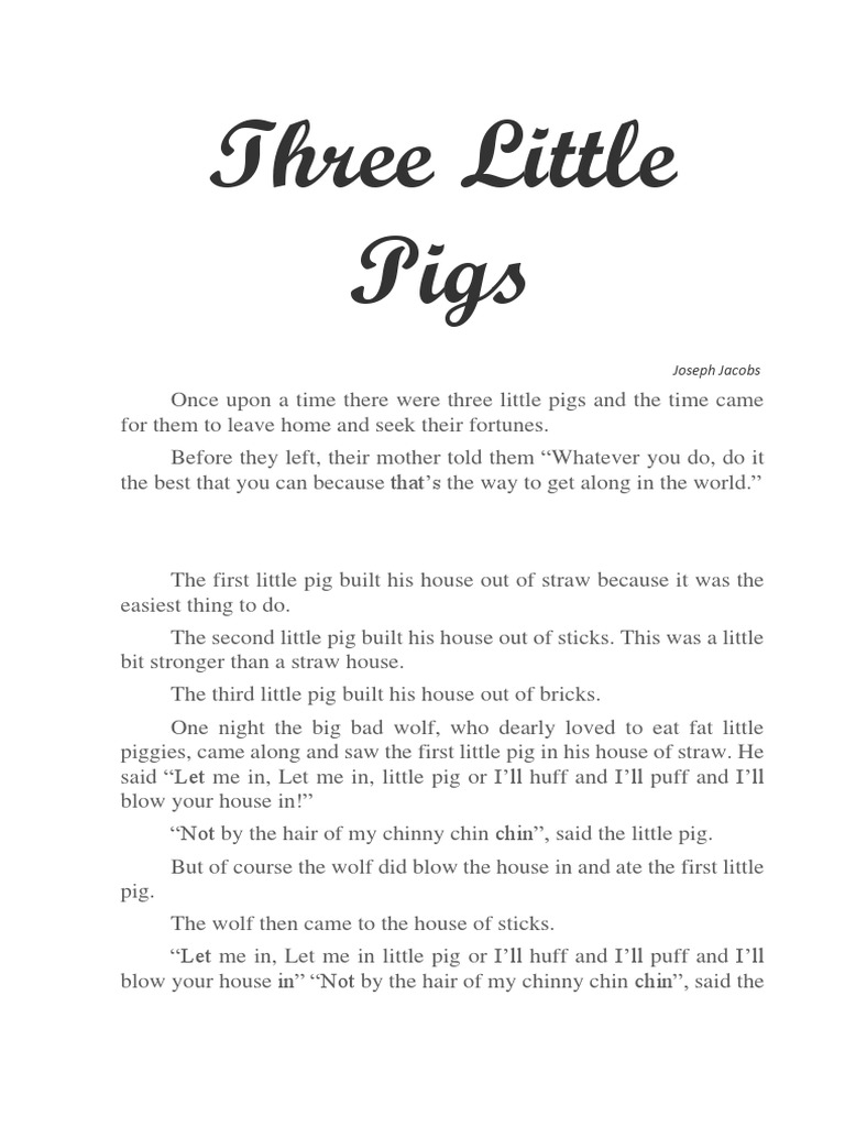 Three Little Pigs: Joseph Jacobs | PDF