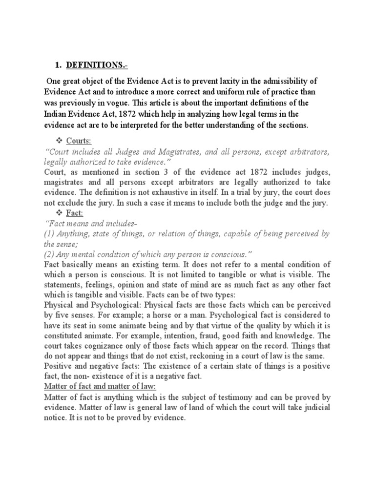 Law of Evidence Complete Notes | PDF | Confession (Law) | Evidence (Law)