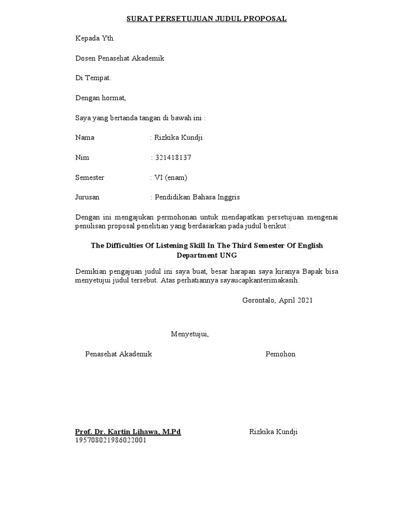 Surat Persetujuan Judul Proposal-Mayanti | PDF