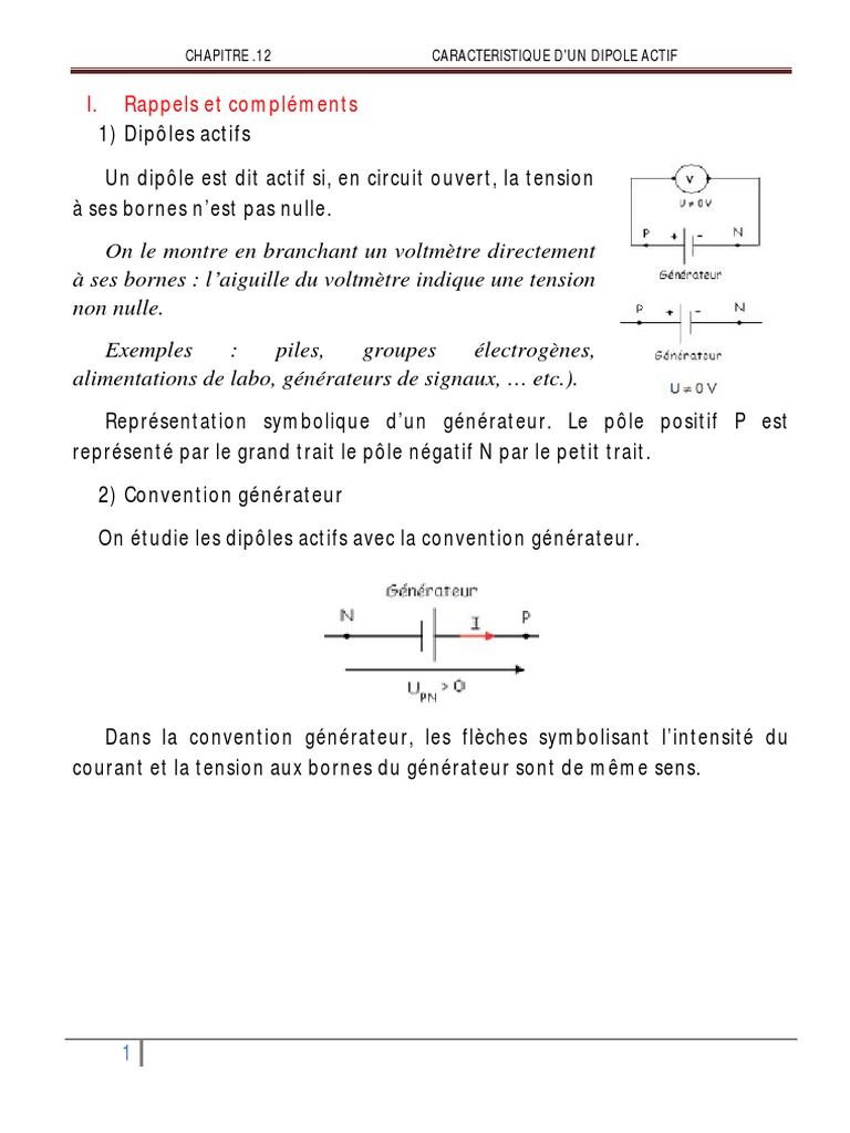 Caractéristiques des Dipôles Actifs | PDF | Tension électrique ...