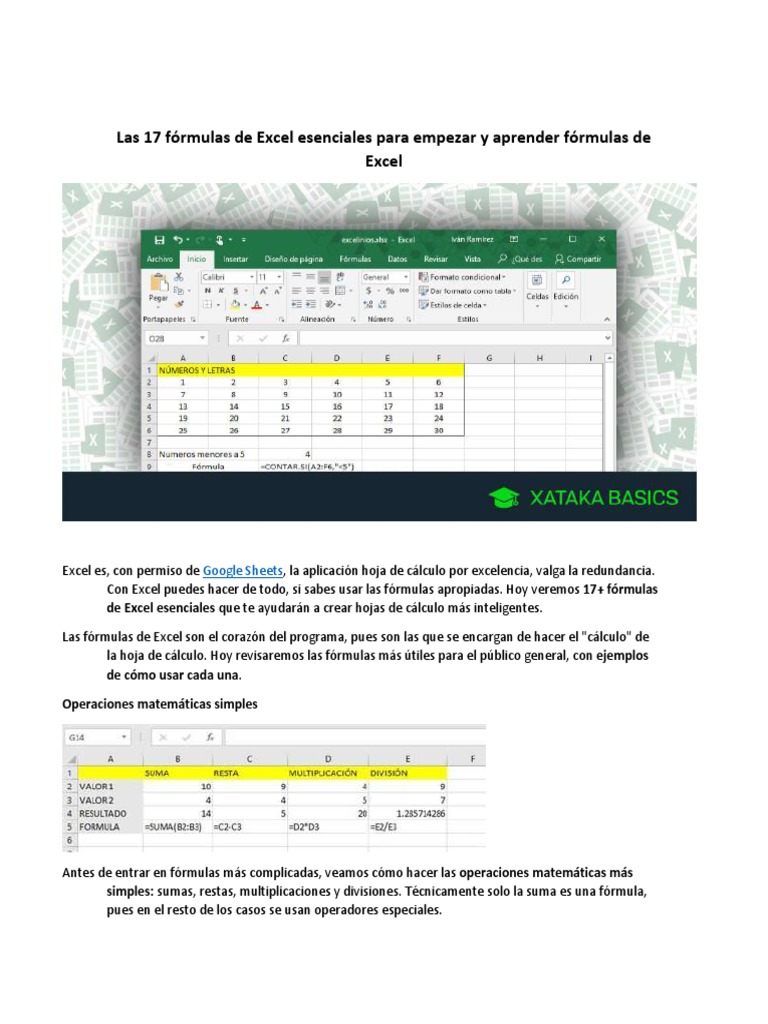 17 Fórmulas Básicas de Excel Esenciales | PDF | Hoja de cálculo ...