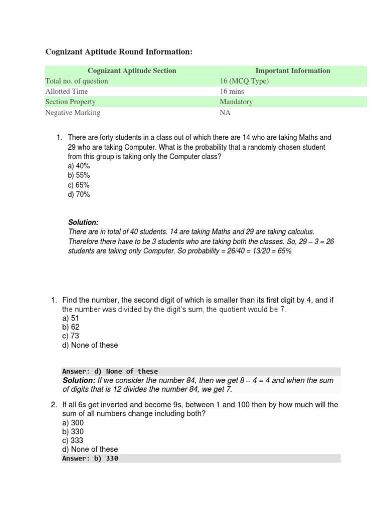 Cognizant Aptitude Section Important Information | PDF | Numbers ...