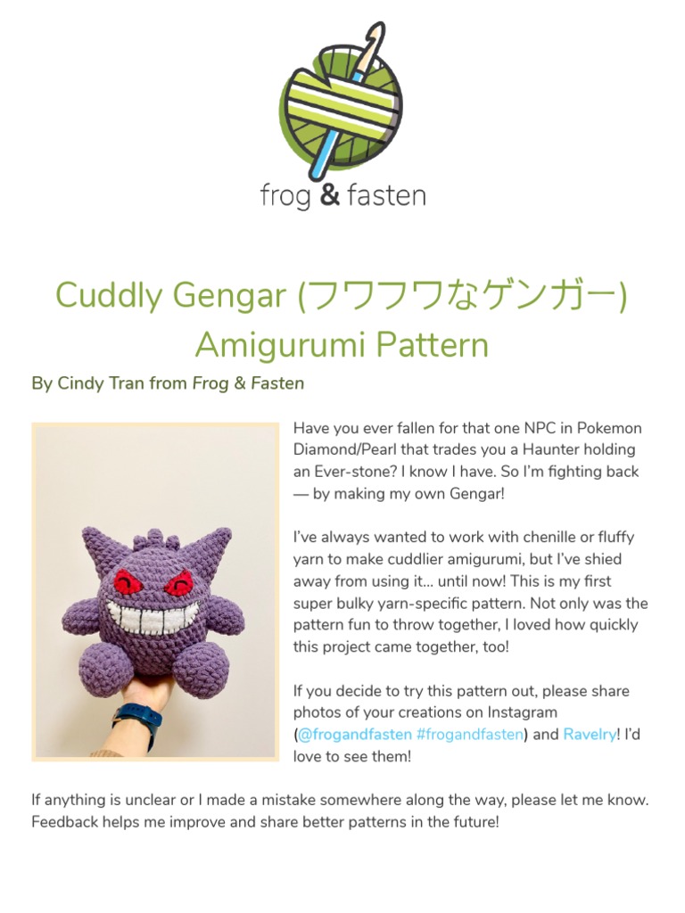 Cuddly Gengar (フワフワなゲンガー) Amigurumi Pattern: By Cindy Tran from Frog ...