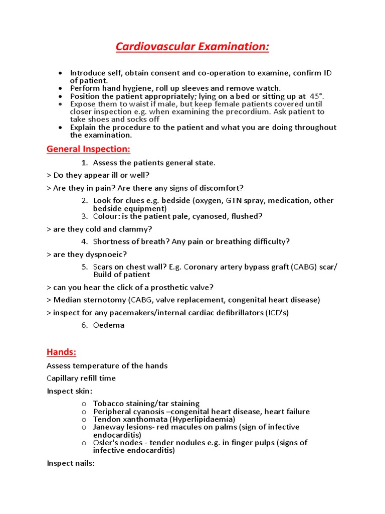 Cardiovascular Examination:: General Inspection | PDF | Pulse | Blood ...