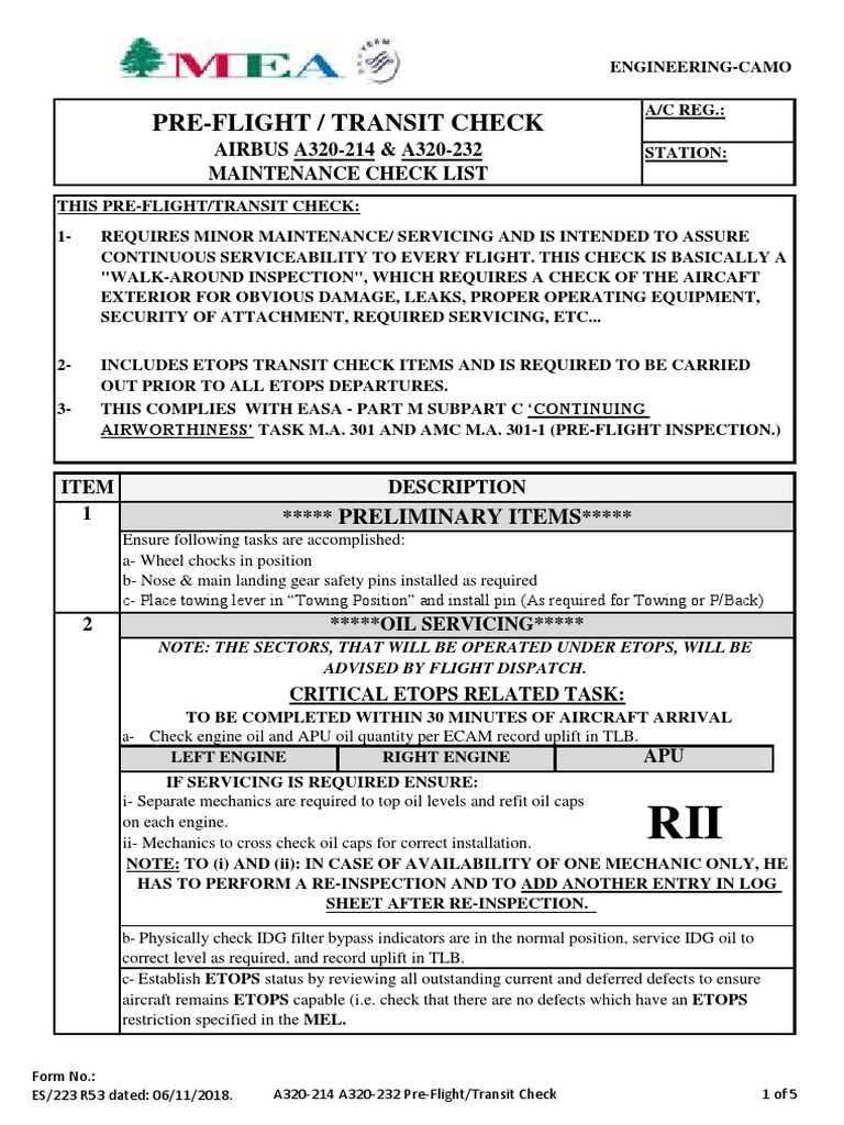 Pre-Flight / Transit Check: AIRBUS A320-214 & A320-232 Maintenance ...