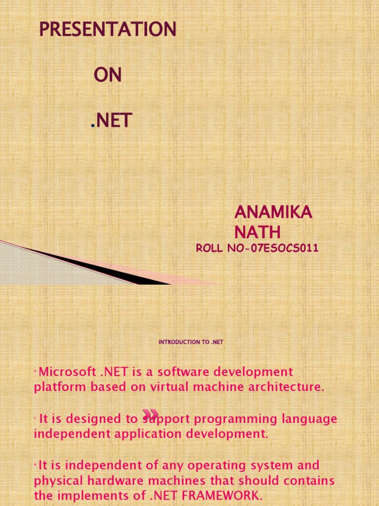 Presentation ON NET: Anamika | PDF | Microsoft Visual Studio | C Sharp (Programming Language)