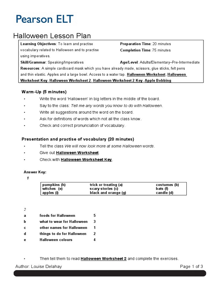 Halloween Lesson Plan: Warm-Up (5 Minutes) | PDF | Halloween | Trick Or ...