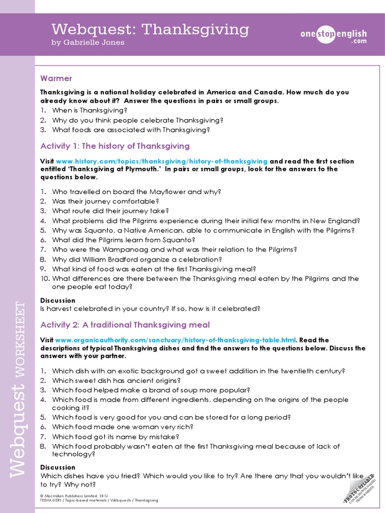 Thanksgiving Webquest Worksheet | PDF | Thanksgiving | Plymouth Colony