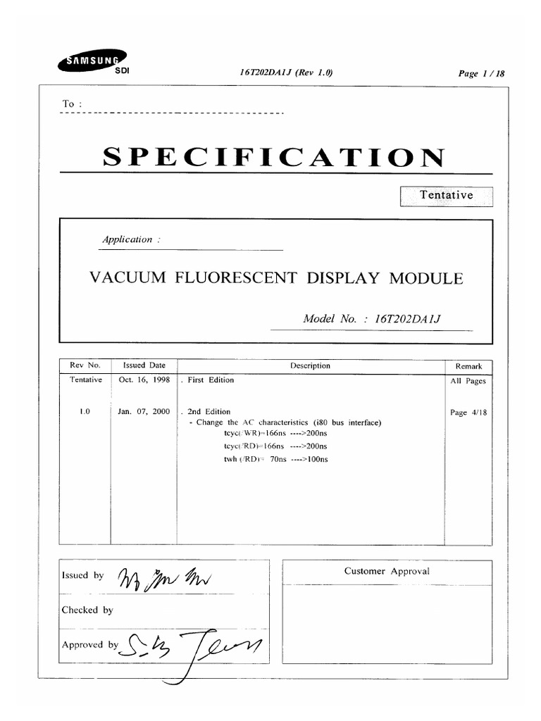 Samsung SDI VFD Module Specification | PDF | Random Access Memory ...