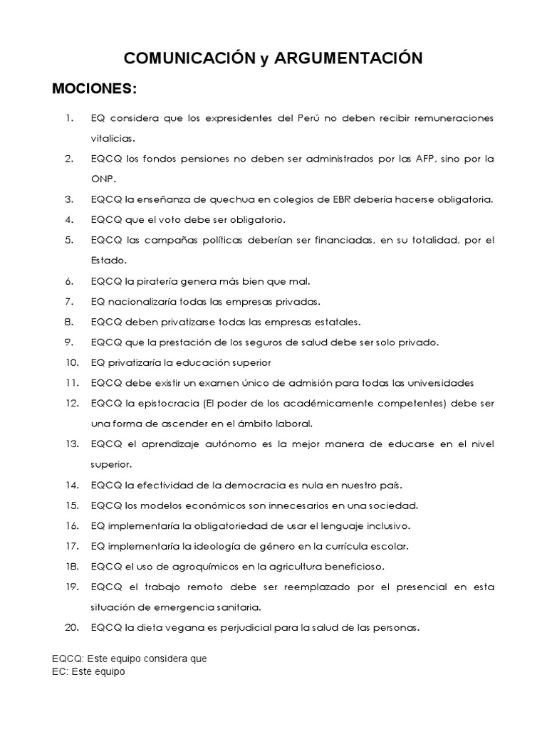 Lista de Mociones | PDF
