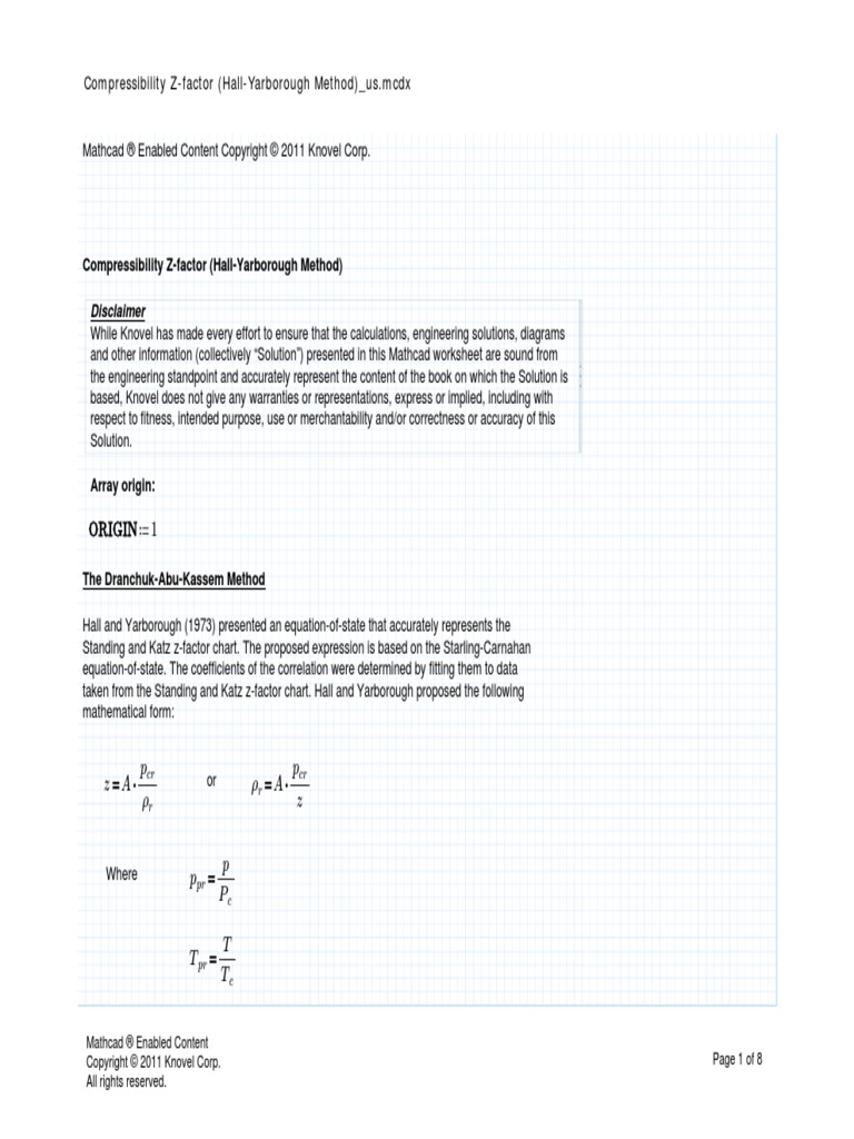 Compressibility Z-Factor (Hall-Yarborough Method) : Disclaimer | PDF ...