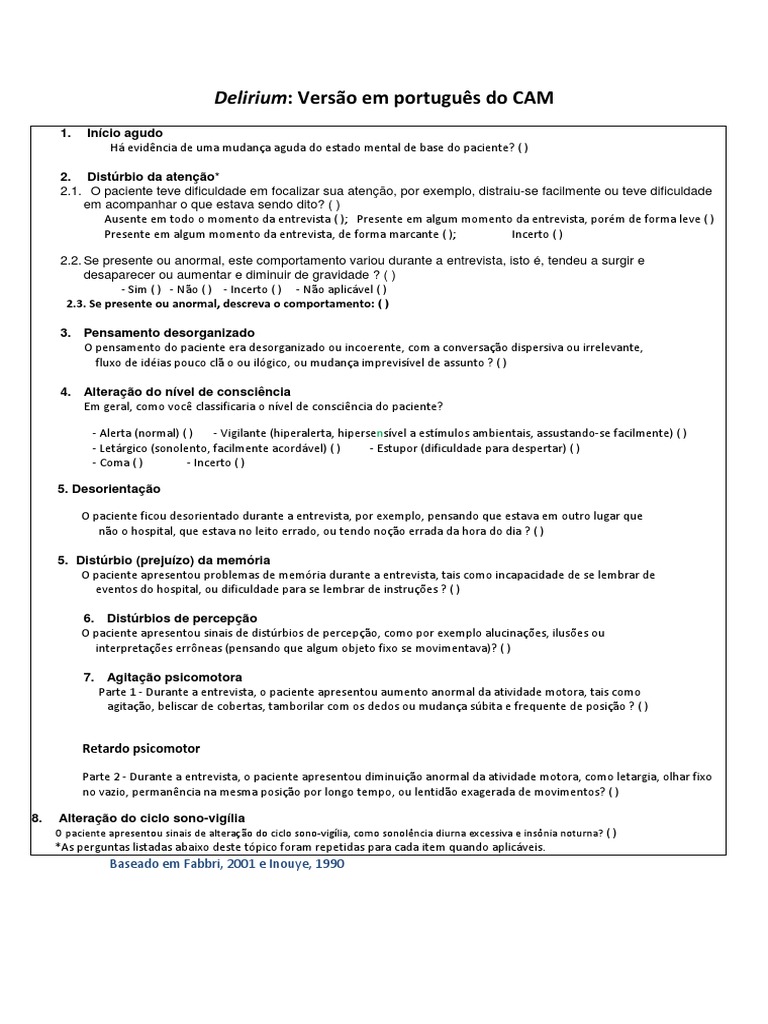 Escala Delirium Cam | PDF | Coma | Atenção
