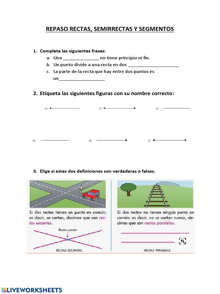 Rectas, Semirrecta, Segmentos. Ficha | PDF