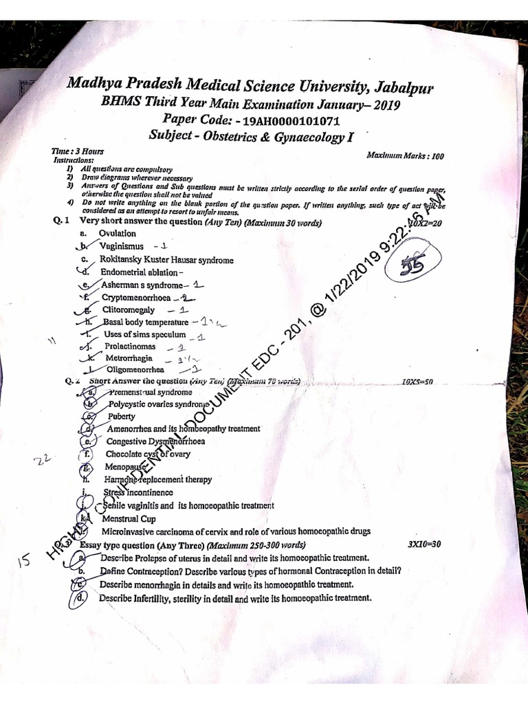BHMS 3rd YEAR PAPER 2019 | PDF
