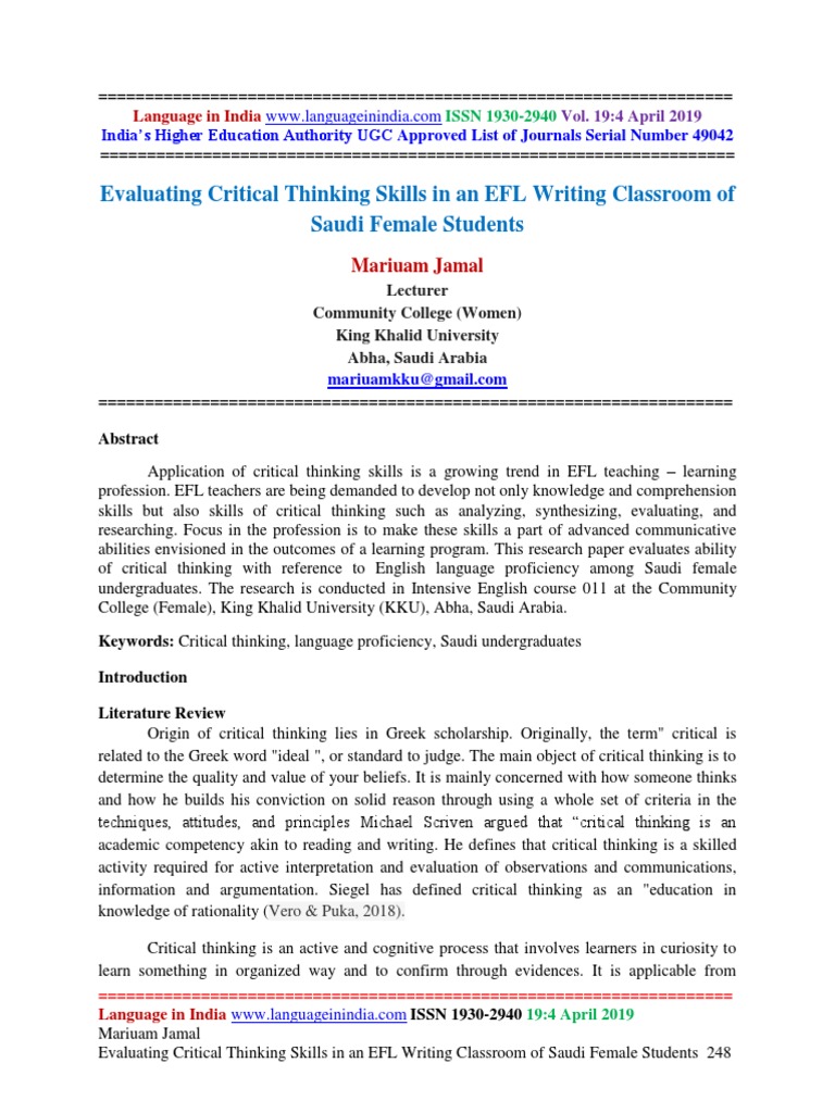 Critical Thinking | PDF | Critical Thinking | English As A Second Or ...