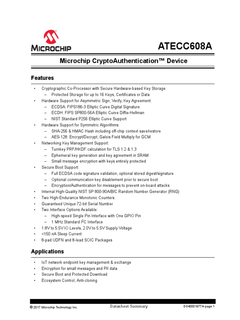 Atecc608A: Microchip Cryptoauthentication™ Device | PDF | Cryptography | Public Key Cryptography