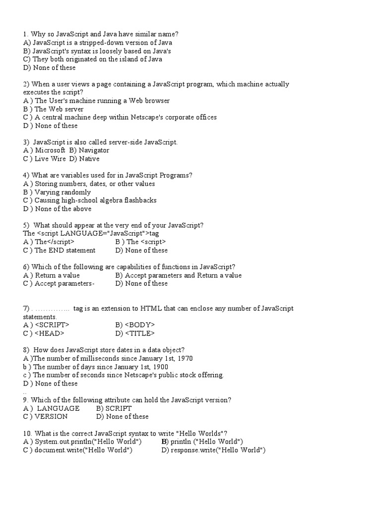 Aitt MCQ Javascript | Download Free PDF | Java Script | Cyberspace