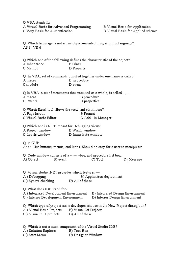 Aitt MCQ Vba | PDF | Visual Basic For Applications | Integrated ...
