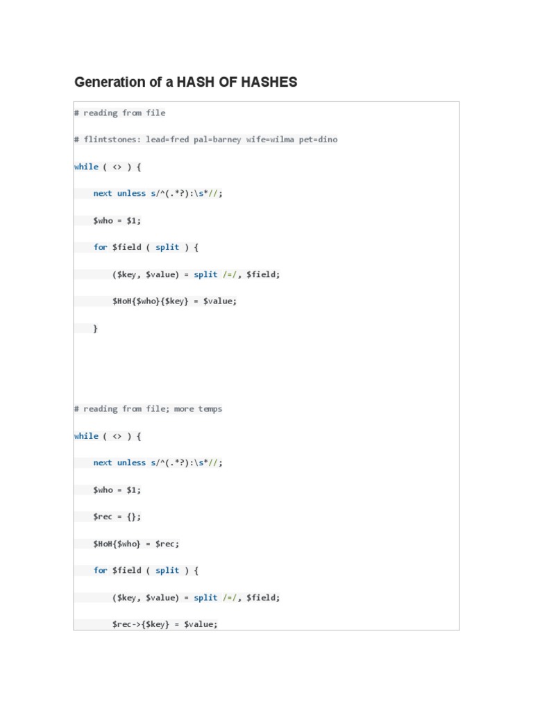 Generation of A HASH OF HASHES: # Reading From File | PDF | Software Engineering | Computer ...