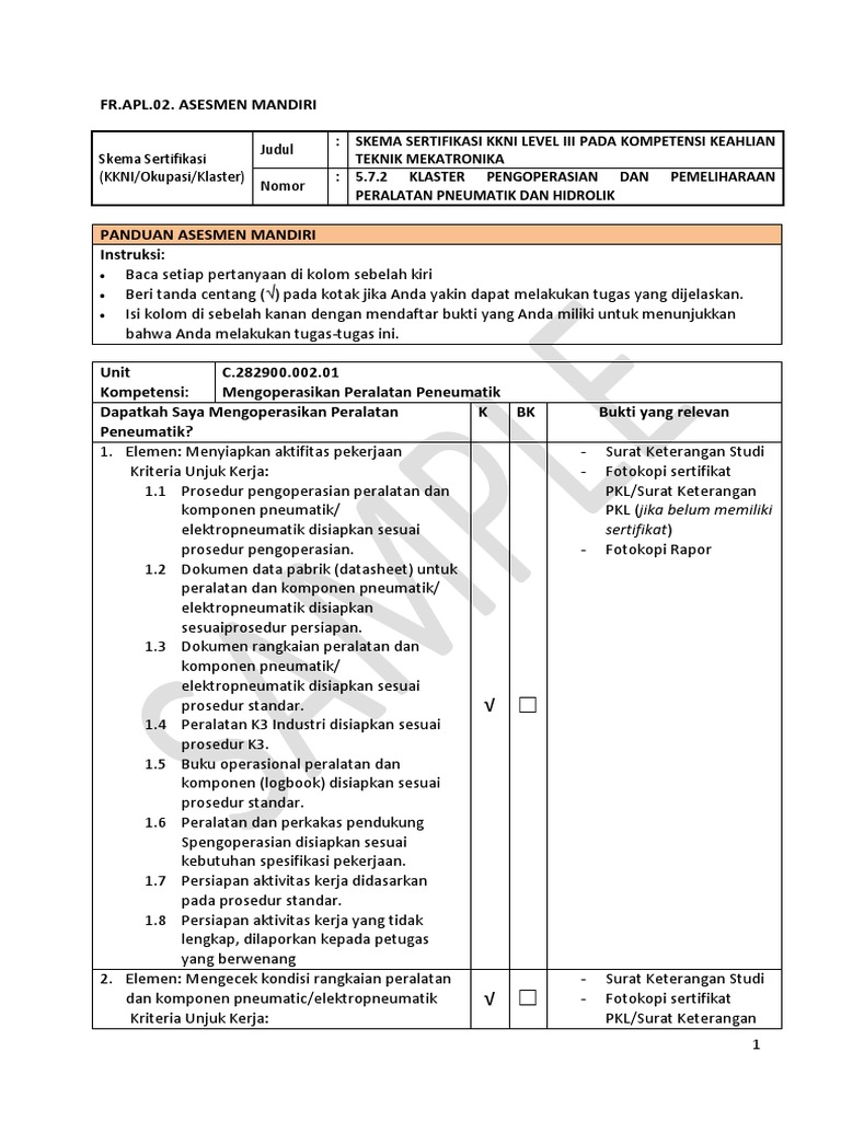 Contoh Pengisian - FR - Apl.02 Asesmen Mandiri | PDF | Teknologi & Rekayasa
