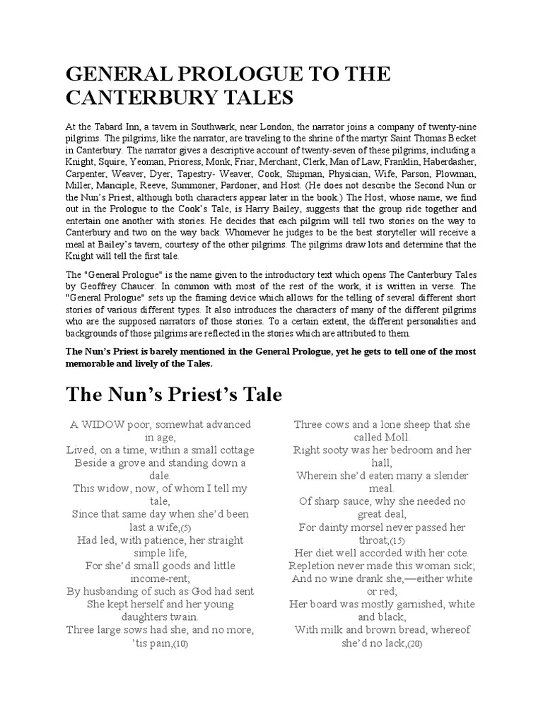 Overview of Chaucer's General Prologue | PDF | Poetry