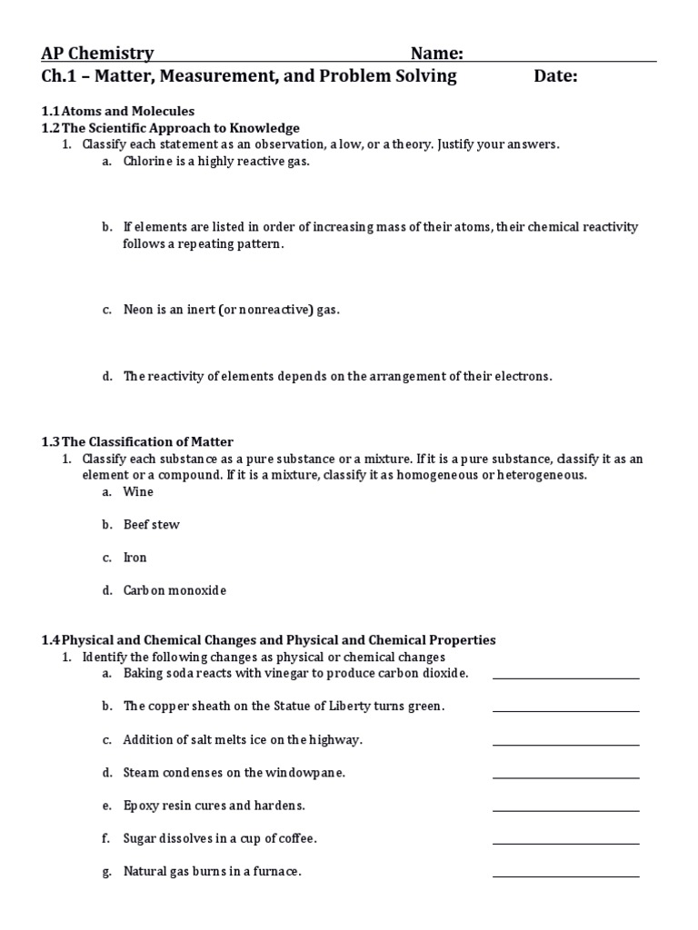 04 AP Chem Summer Assignment Packet | PDF | Molecules | Significant Figures