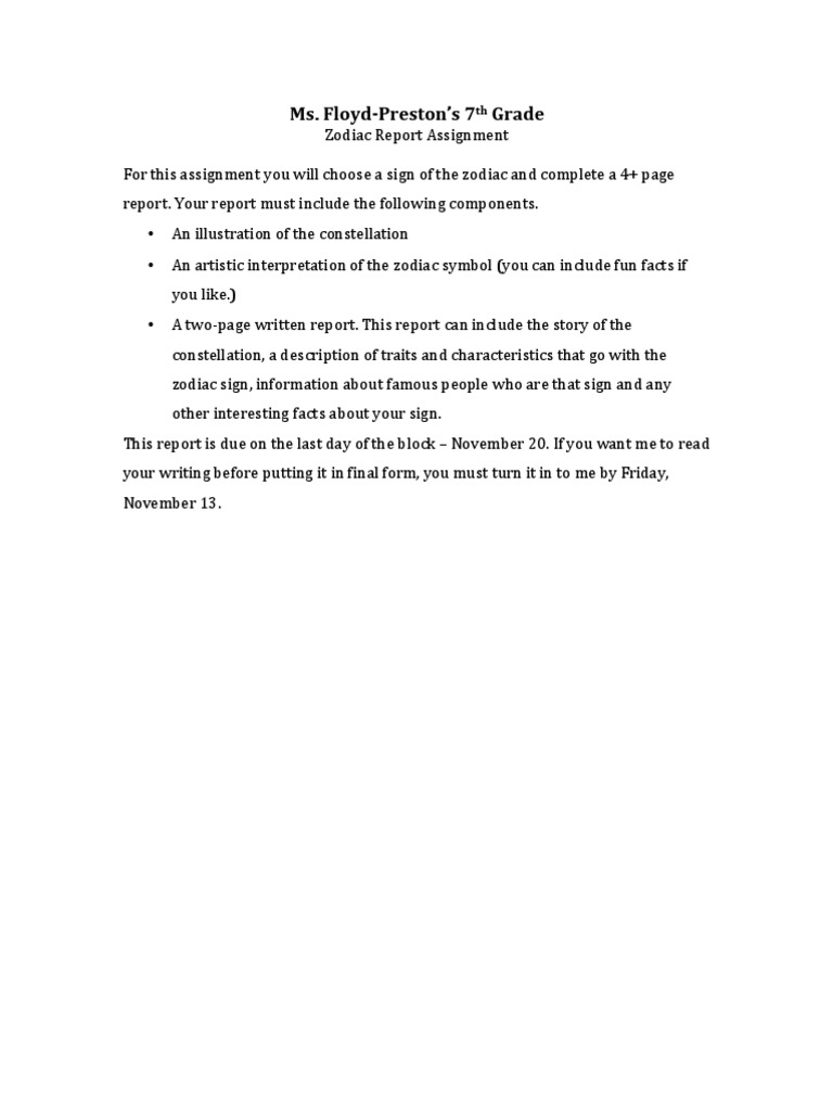 7th Grade Zodiac Report Guidelines | PDF | General Fiction