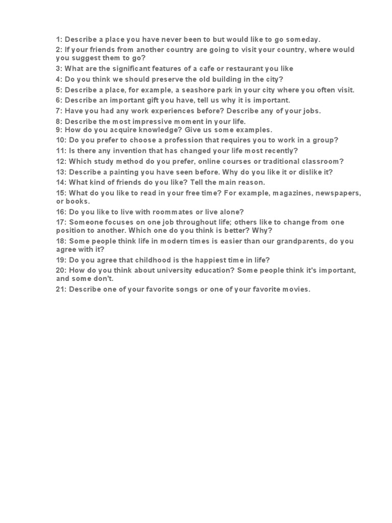 Speaking Task 1 | PDF | Social Science | Lifestyle