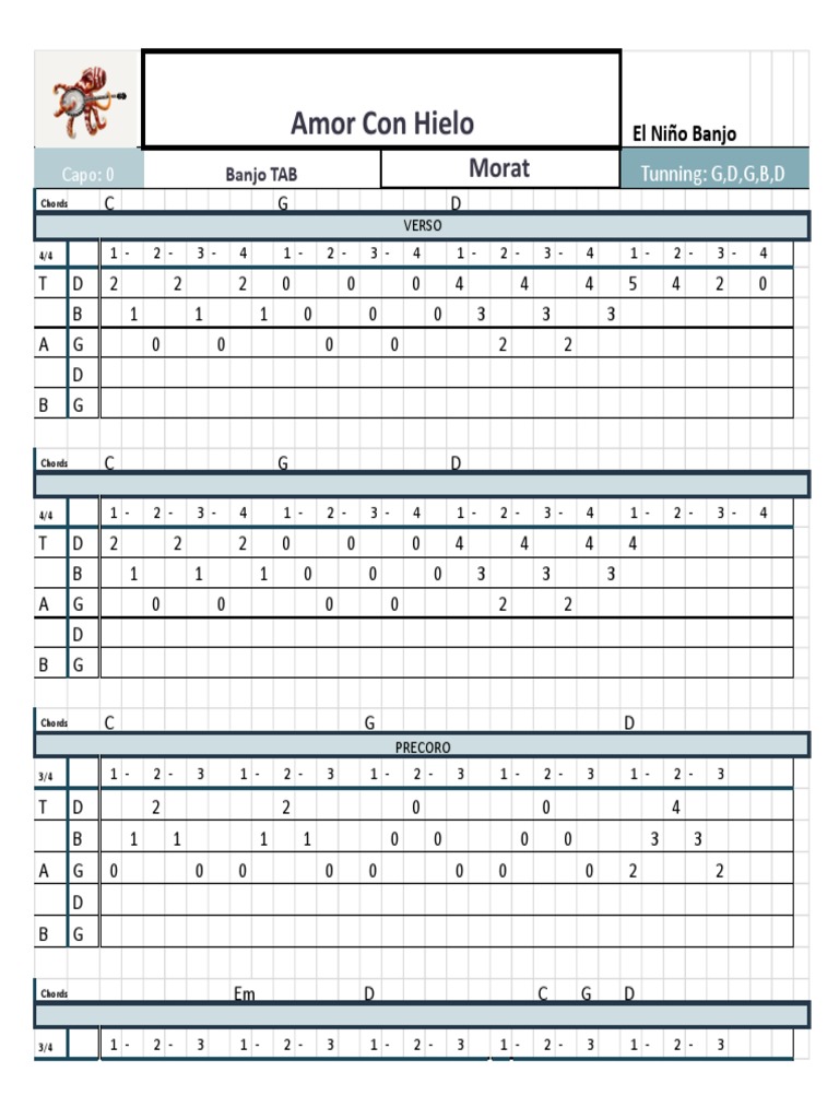 Amor Con Hielo Banjo Tab - Tab Sheet | PDF | Chordophones | String ...