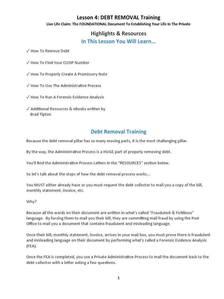 In This Lesson You Will Learn... : Lesson 4: DEBT REMOVAL Training ...
