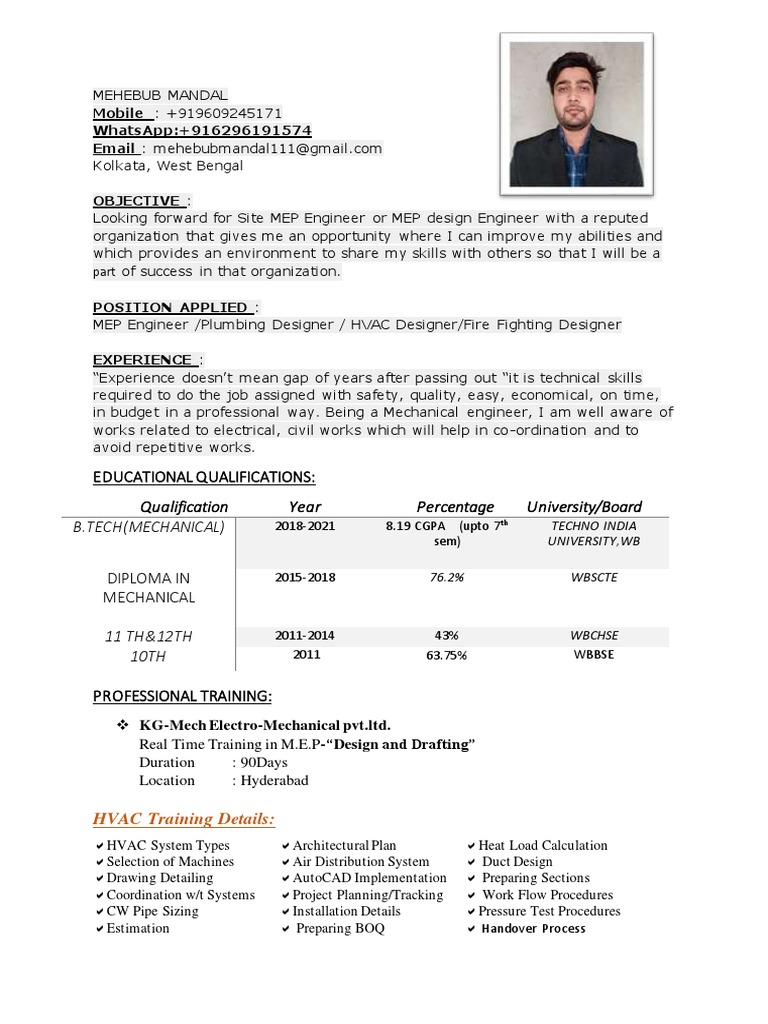 CV With Photo | PDF | Fire Sprinkler System | Duct (Flow)