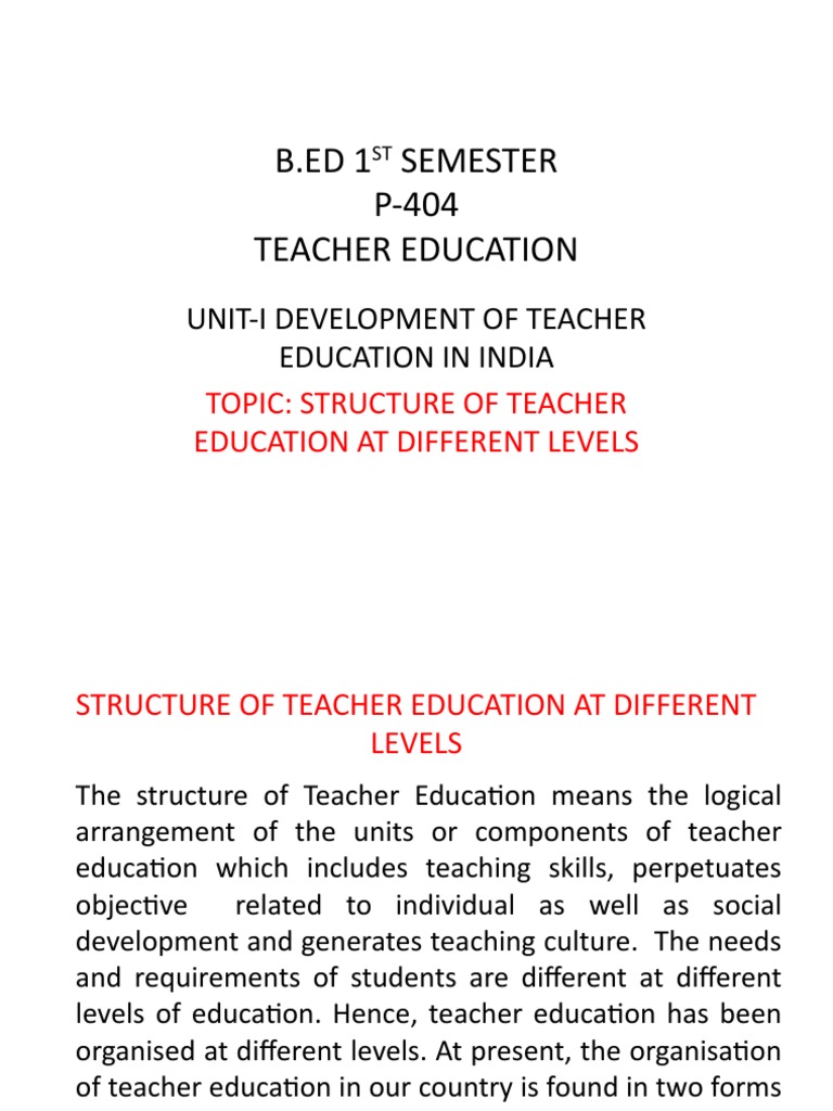 Structure of Teacher Education at Diffrent Levels | PDF | Teacher ...